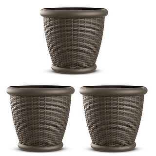 Suncast Willow 18" Plastic Decorative Wicker Patio Planter Pot, Java (3 Pack) - 5.2 - Bed Bath ...
